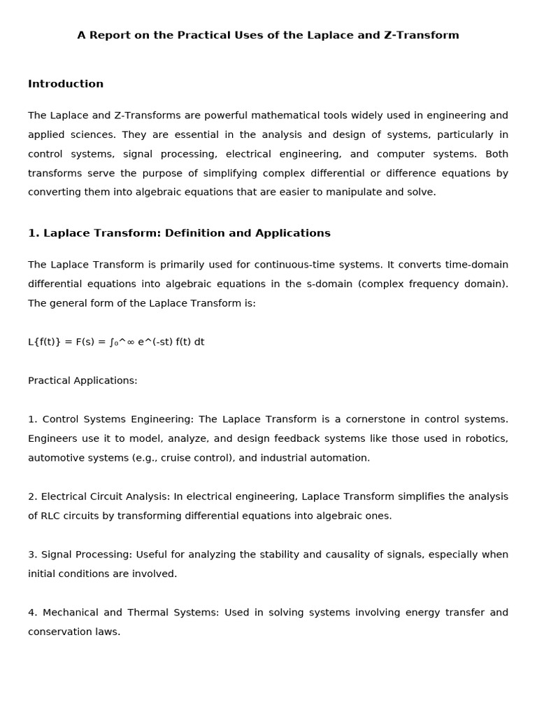 Laplace and Z Transform Report | PDF | Laplace Transform | Telecommunications Engineering
