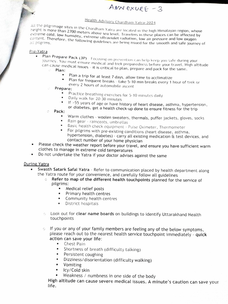Health Guidelines for Chardham Yatra 2024 | PDF | Hypertension ...