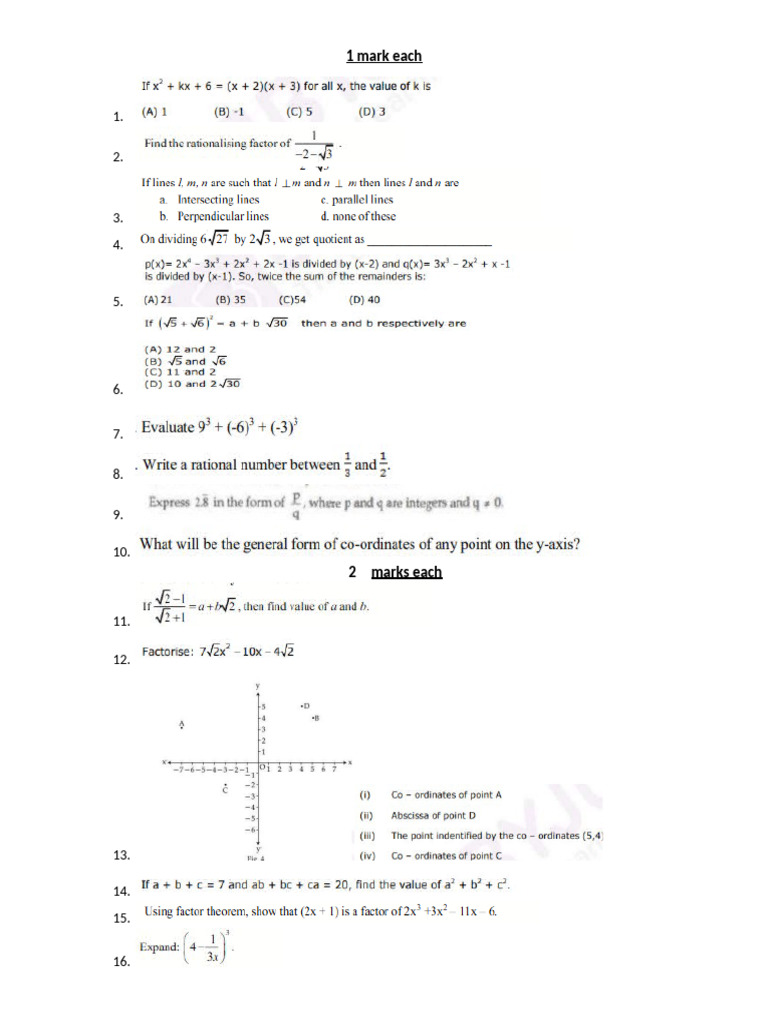 Grade 9 Maths Revision Paper 1 | PDF