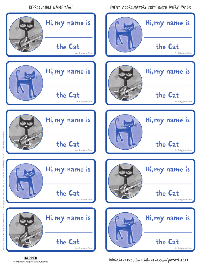 Pete The Cat Nametags | PDF | Business Law | Creative Works