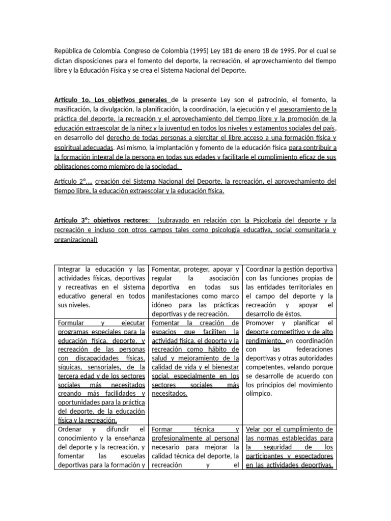 Ley 181 de 1995: Fomento del Deporte en Colombia | PDF | Deportes ...