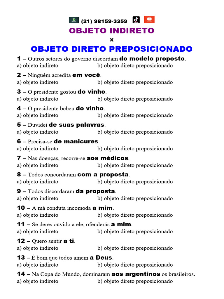 Objeto Indireto X Objeto Direto Preposicionado | PDF | Objeto (gramática)