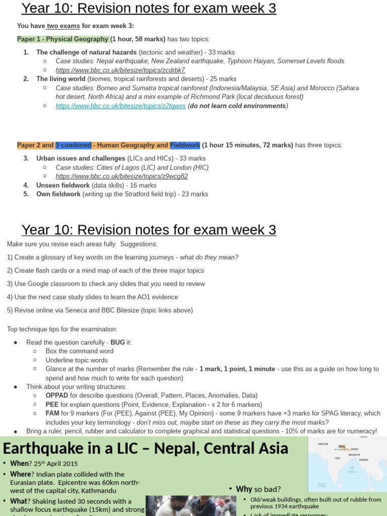 Year 10 Geography Exam Week 3 Guide | PDF | Flood | Ecosystem