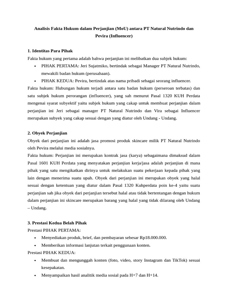 Legal Opinion Atas Mou Perjanjian Endorsement Jeri Ami Nadab Benu | PDF