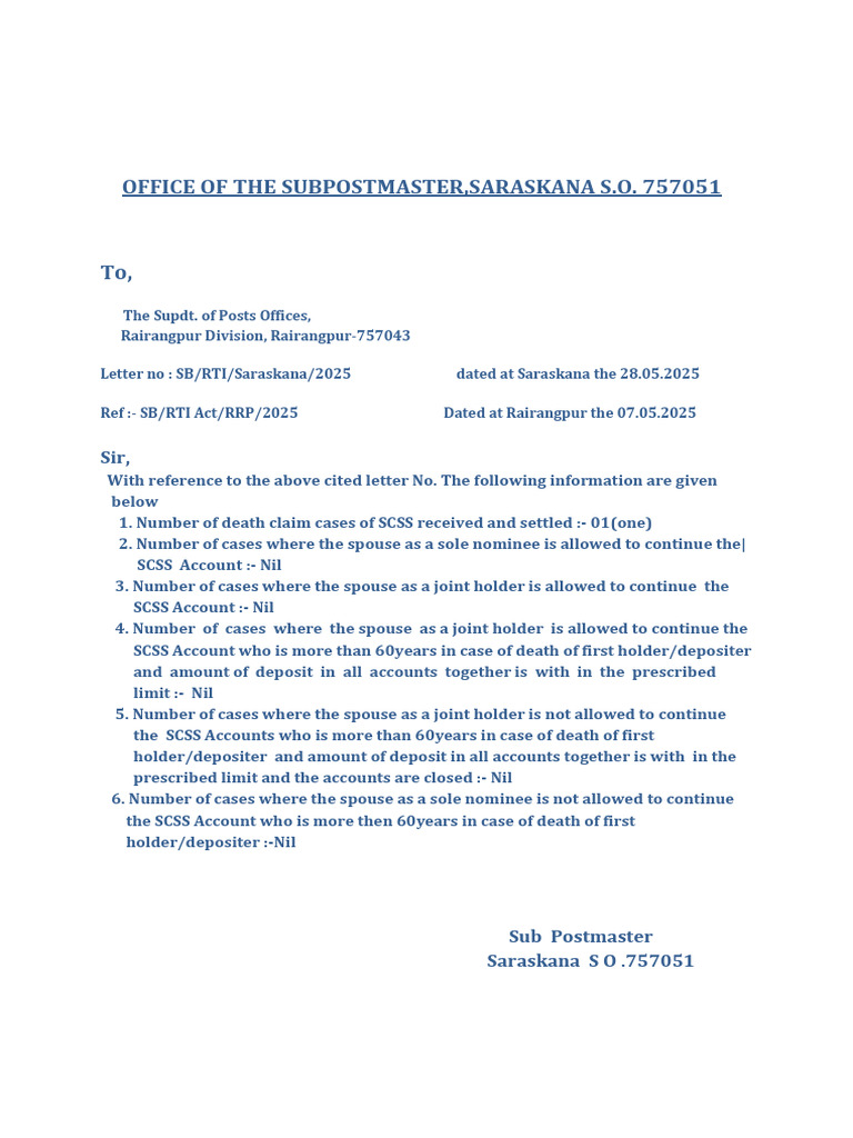 SCCS Death Case RTI 2025 | PDF