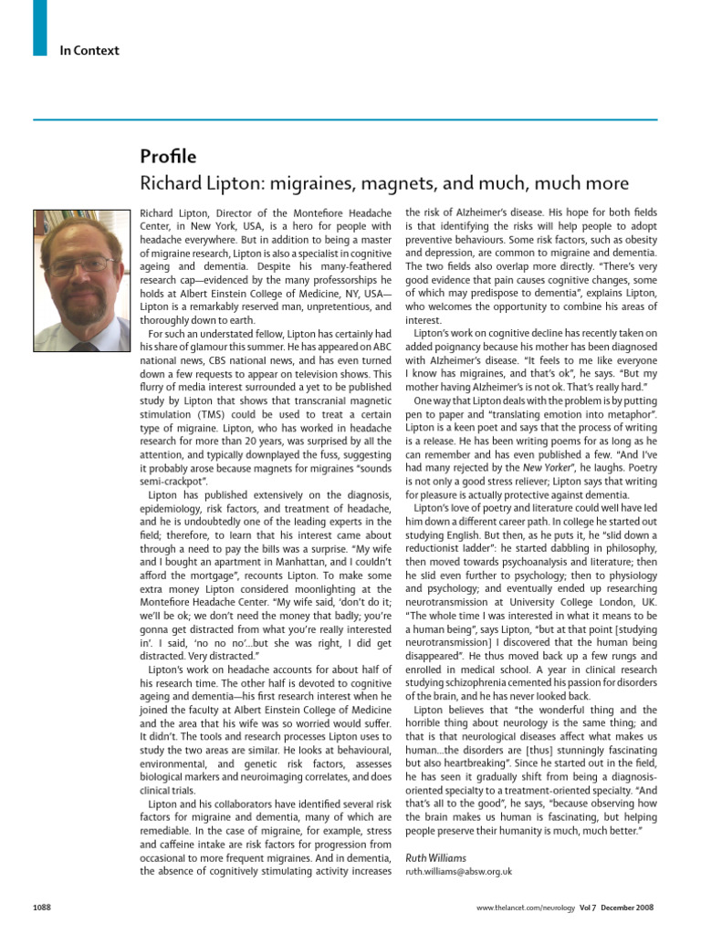 Richard Lipton Migraines, Magnets, and Much, Much | PDF | Dementia ...
