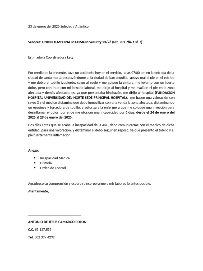 Carta de Incapacidad Medica | PDF