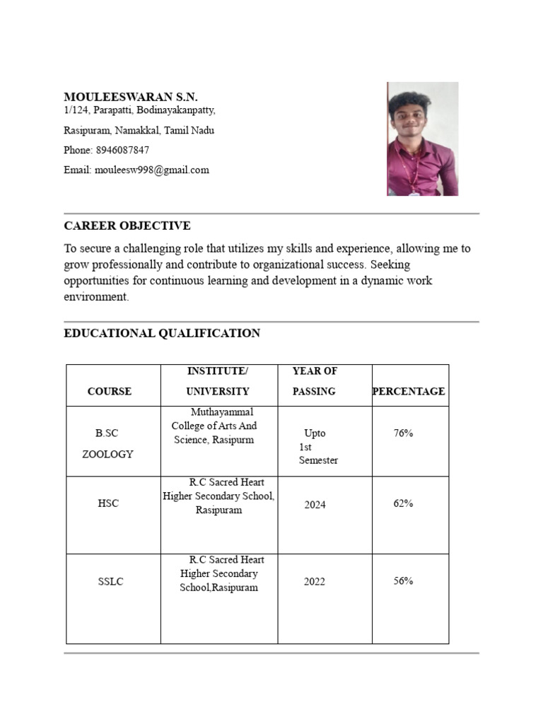 Profile of Mouleeswaran S.N. | PDF