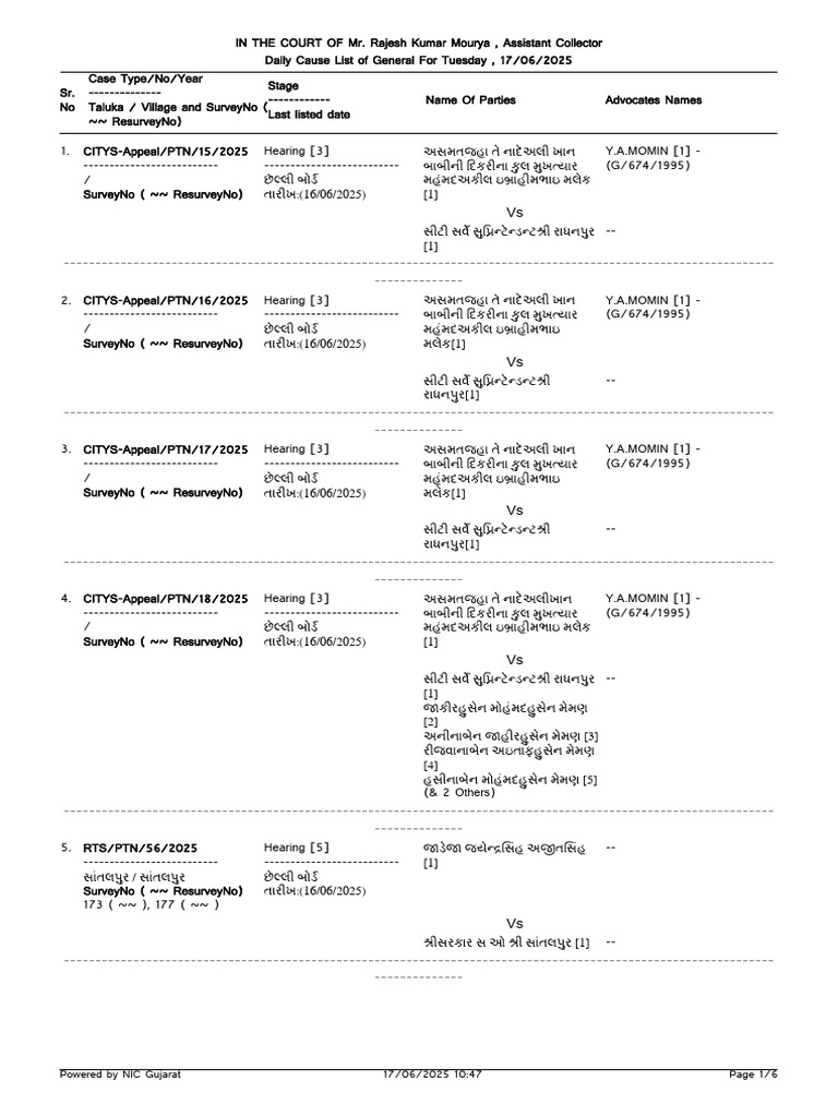 Cause List - Tuesday, 17-06-2025 | PDF