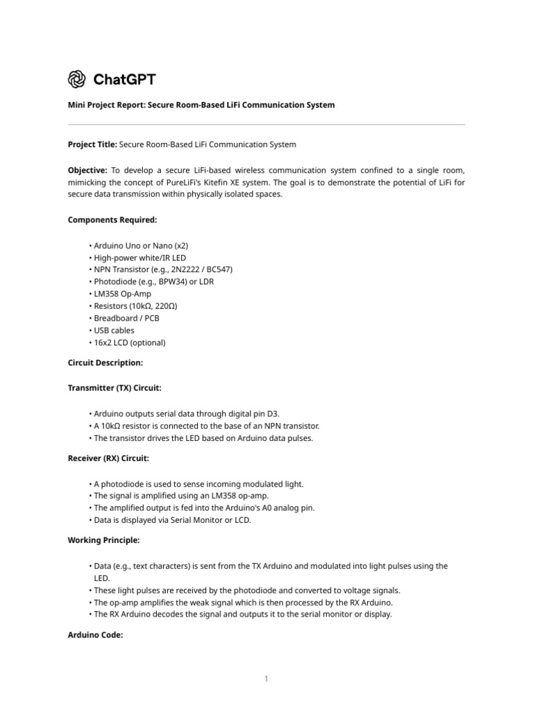 Secure Li Fi Communication | PDF | Arduino | Operational Amplifier