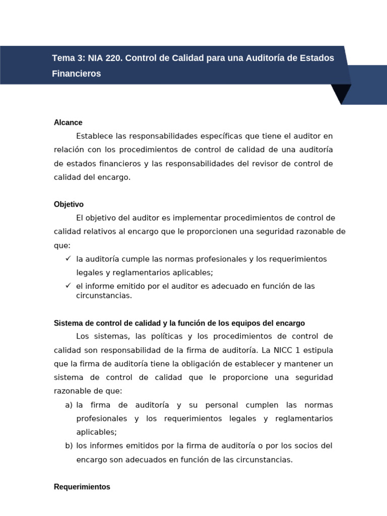 Nia 220 | PDF | Auditoría | Contralor