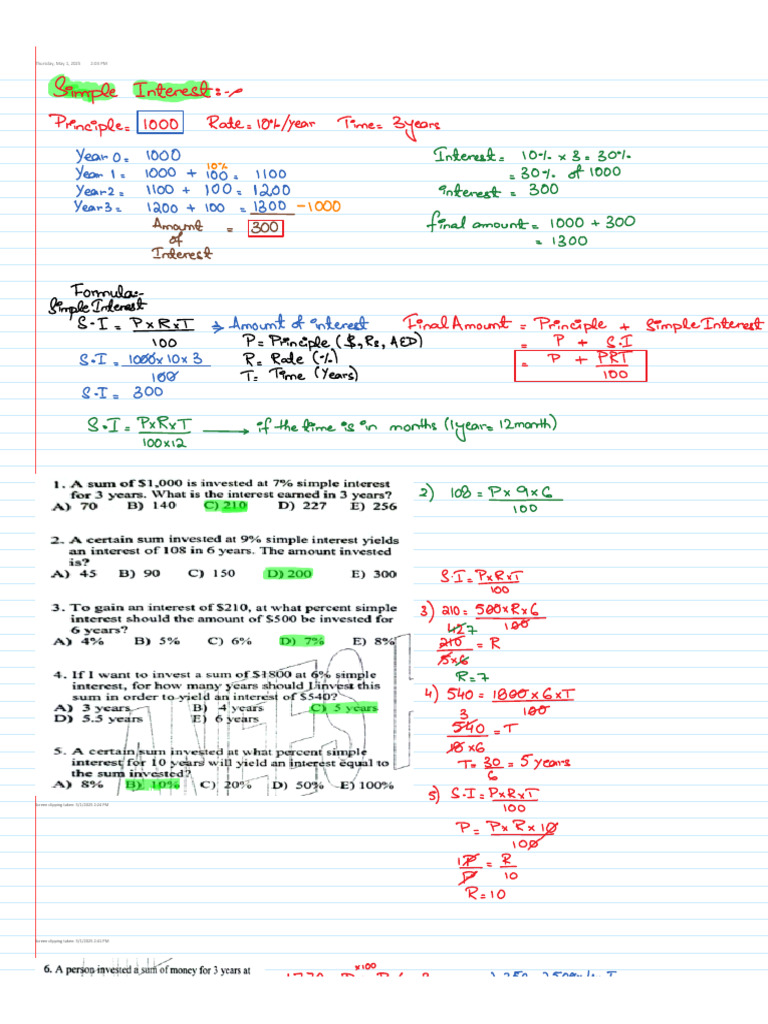 Simple and Compount Interest Note | PDF