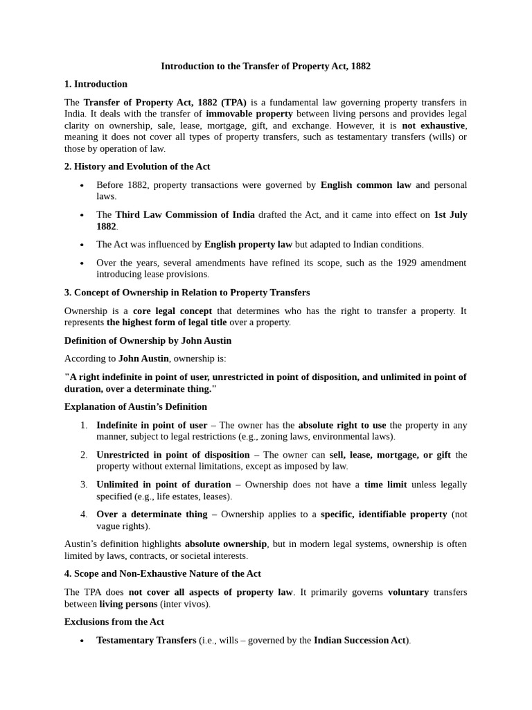 Introduction To The Transfer of Property Act | PDF | Ownership | Property