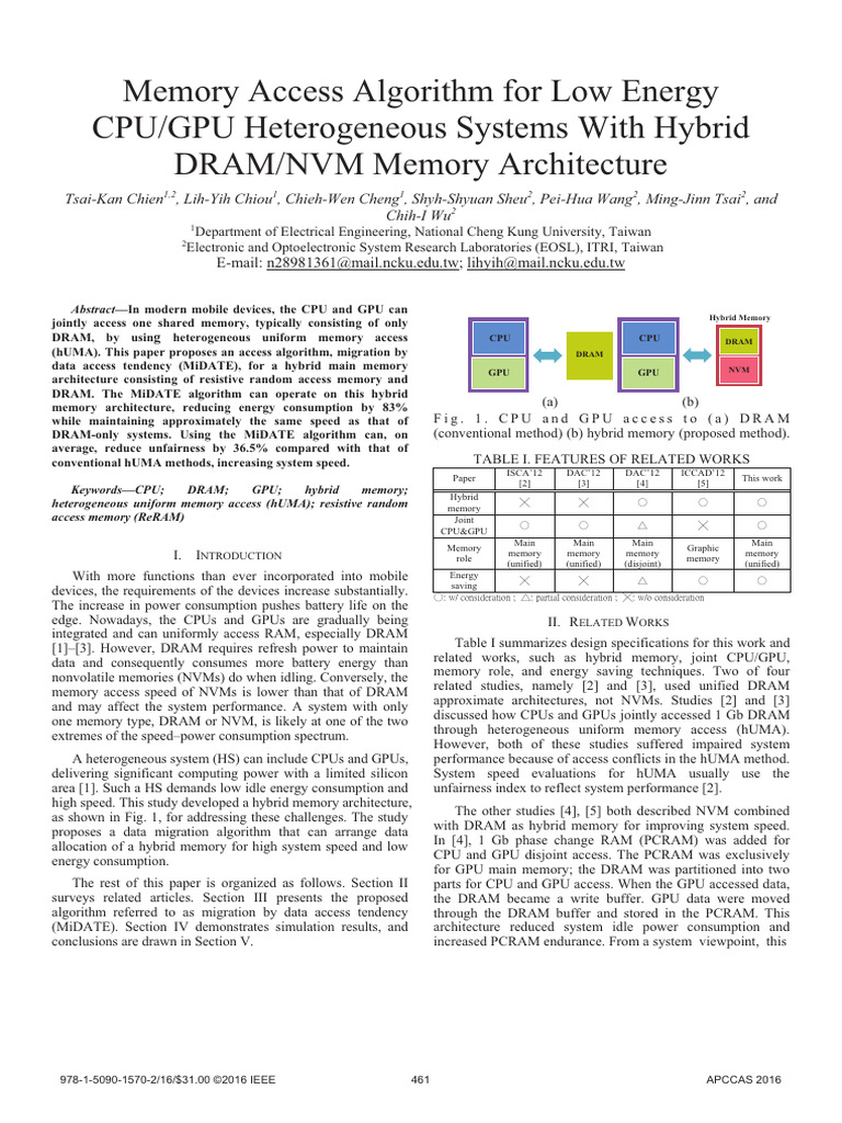 Memory Access Algorithm For Low Energy CPU GPU Heterogeneous Systems ...