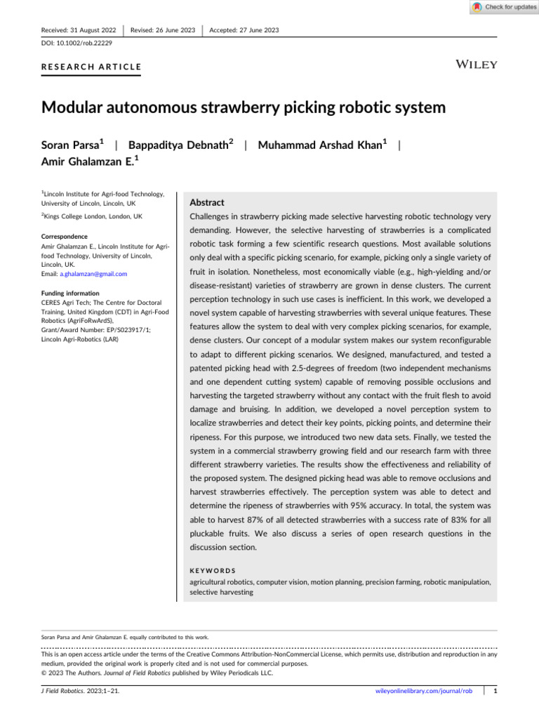 Journal of Field Robotics - 2023 - Parsa - Modular Autonomous Strawberry Picking Robotic System ...