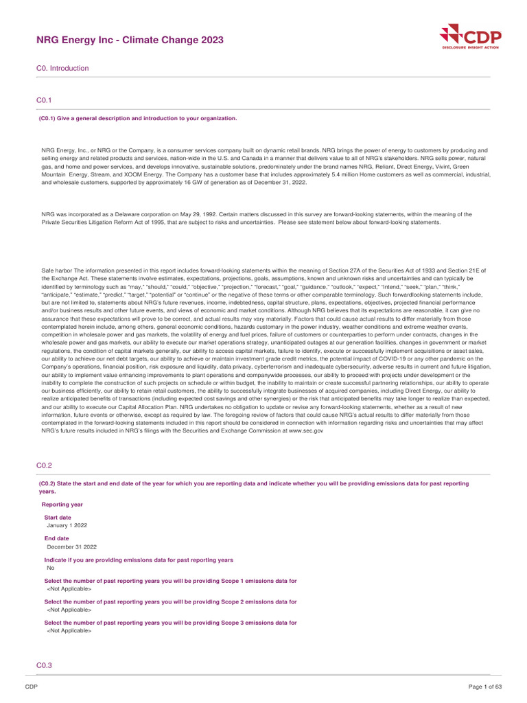 2023 CDP Climate Questionnaire | PDF | Risk | Risk Management