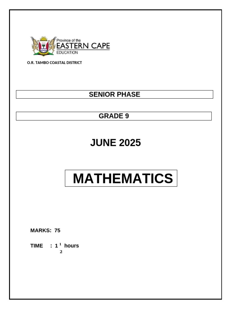 Grade 9 Mathematics June 2025 Exam | PDF | Numbers | Arithmetic