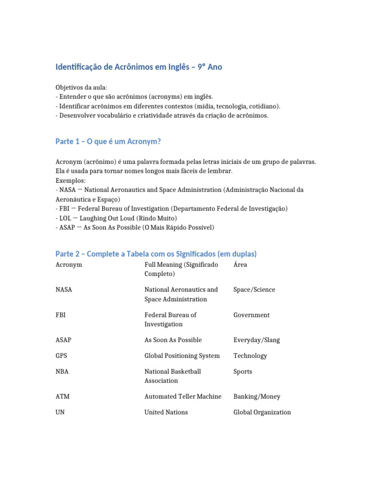 Identificação de Acrônimos em Inglês | PDF