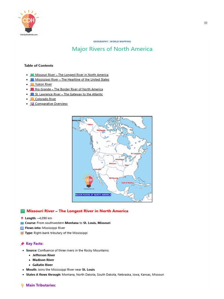 Major Rivers of North America Overview | PDF | Missouri River ...