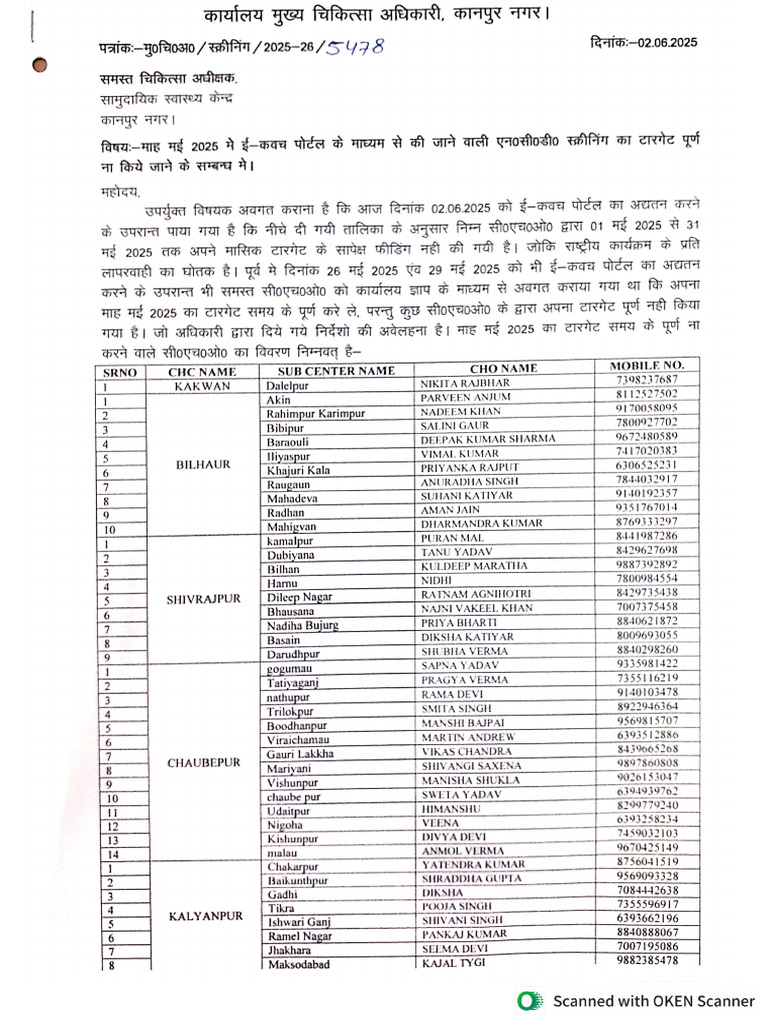 CHO Letter For NCD Screening | PDF