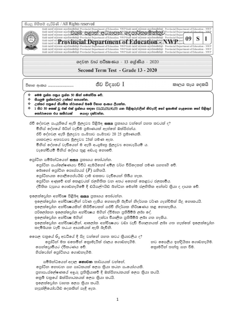 SM - Bio - T2 - G13 - I, II PP - 2020 | PDF
