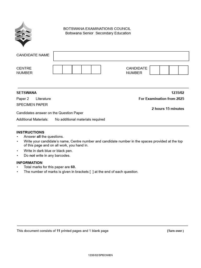 1235 Setswana Paper 2 Specimen | PDF