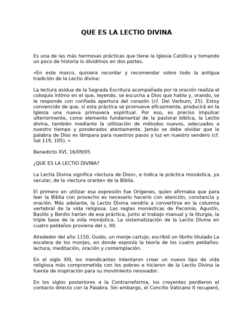 Qué es la Lectio Divina y su práctica | PDF | Lectio Divina