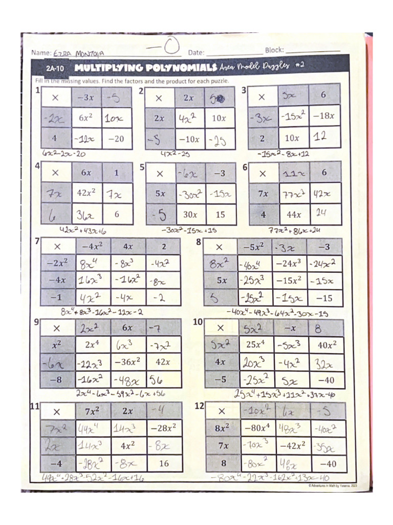 Fill in The Missing Values. Find The Factors and The Product For Each ...