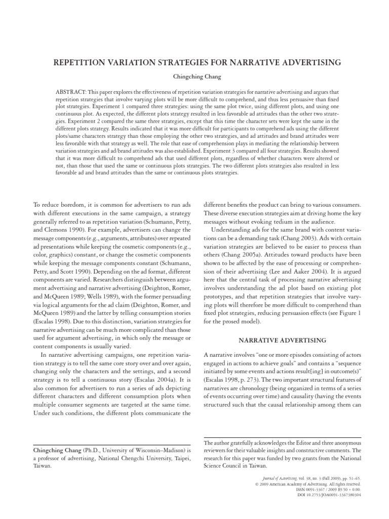 Repetition Variation Strategies For Narrative Advertising: Chingching ...