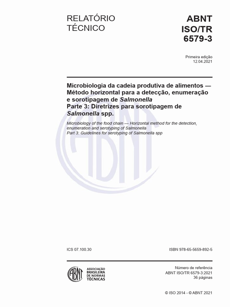 ISO 6579 - 3 - Microbiologia Da Cadeia Produtiva de Alimentos | PDF ...