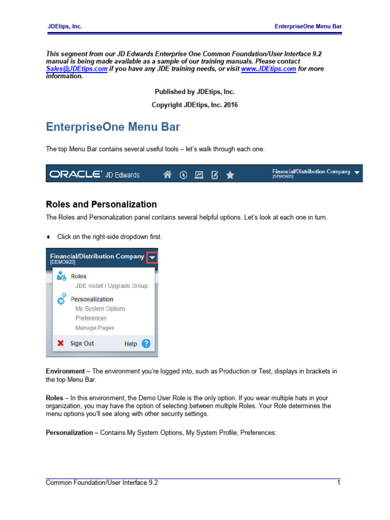 JDE 92 Common Foundation User Interface | PDF | Menu (Computing ...