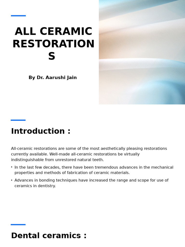 All-Ceramic Restorations in Dentistry | PDF | Ceramics | Aluminium