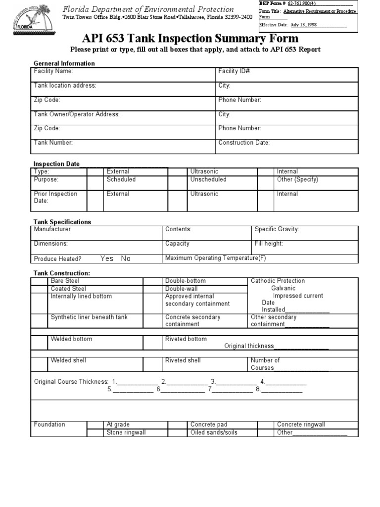 API Tank Inspection Form | Download Free PDF | Nondestructive Testing ...