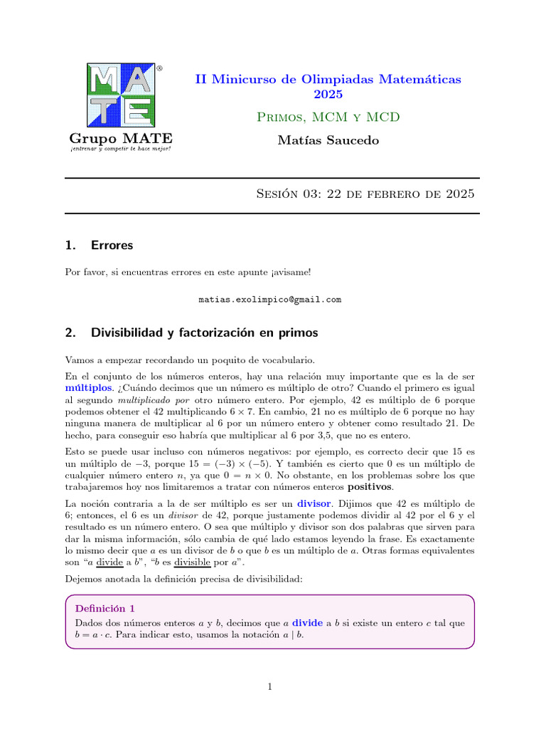 2025 02 22 Sesion 03 Matias Saucedo MCM y MCD Soluciones | PDF | Número primo | Factorización