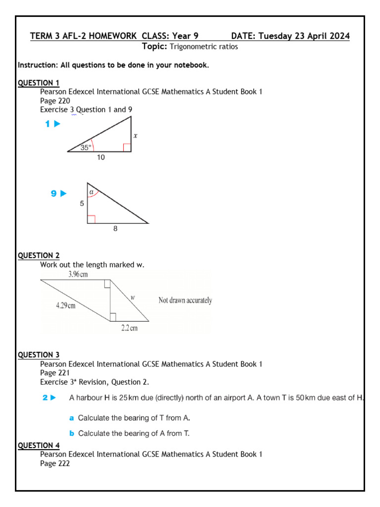 Year 9 Term 3 Afl-2 Homework | PDF
