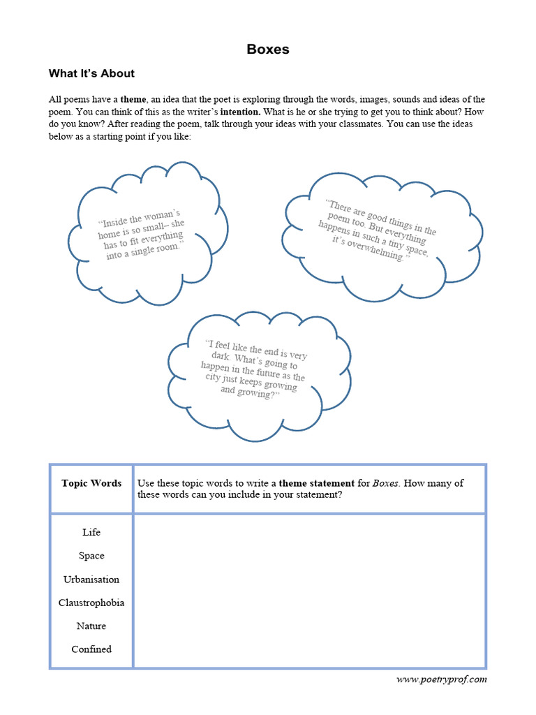 Analyzing "Boxes" Poem Themes | PDF | Poetry | Senses