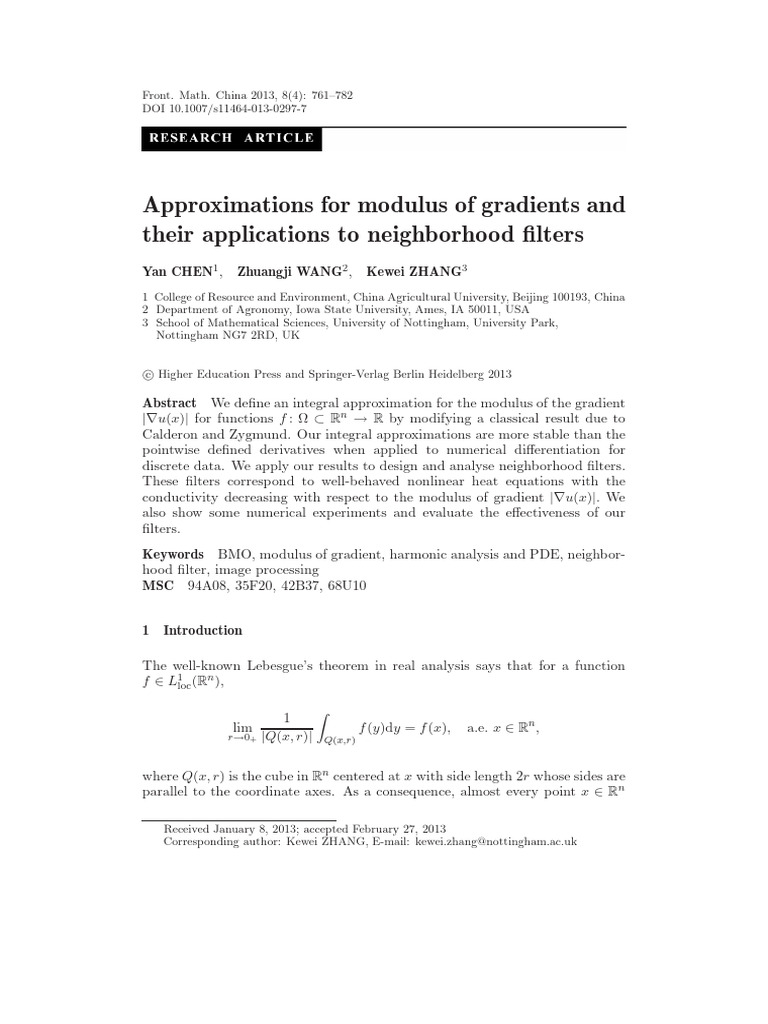 2013 Approximations For Modulus of Gradients and Their Applications To Neighborhood Filters ...