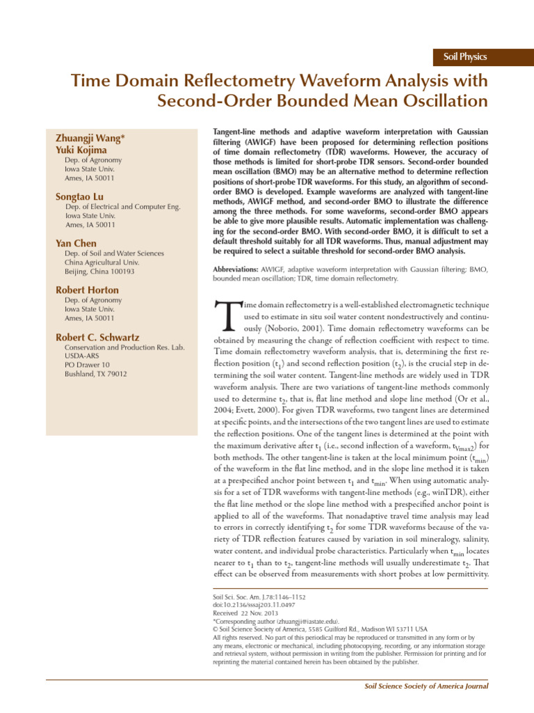 2014 Time Domain Reflectometry Waveform Analysis With Second-Order ...