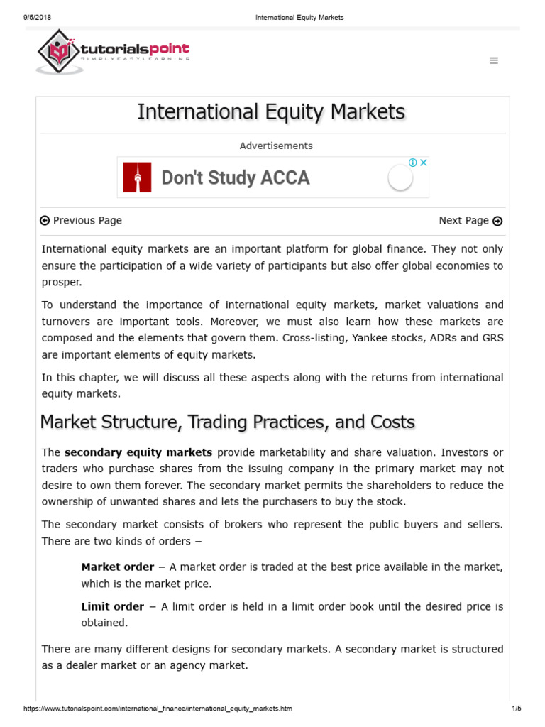 International Equity Markets | PDF | American Depositary Receipt | Stocks