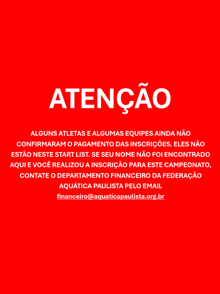 Start List Campeonato Paulista Master | PDF | Brasil | Times de futebol