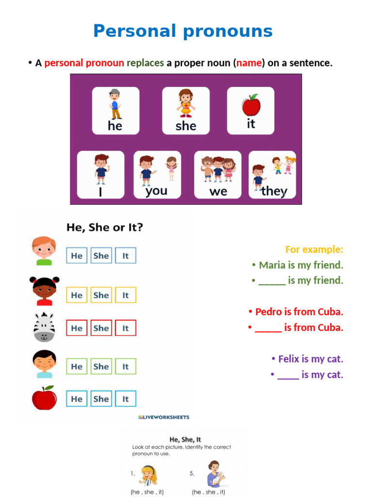 Personal Pronouns He She It 2024 | PDF