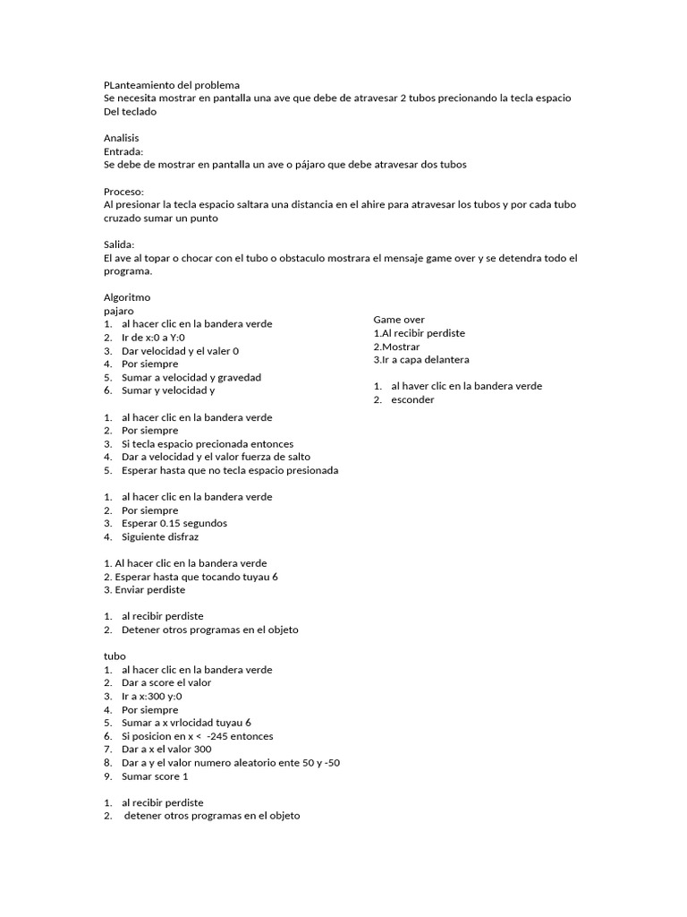 Planteamiento de Flappy Bird Olo | PDF