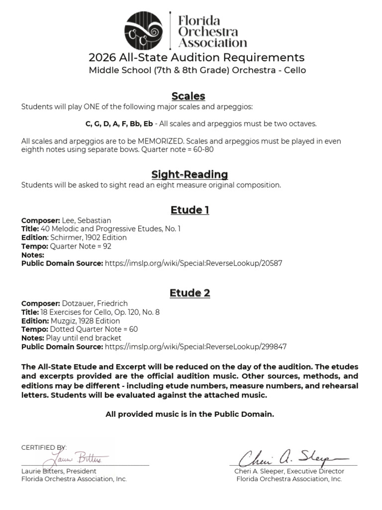 2026 Cello All-State Audition Etudes | PDF