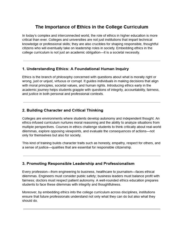 Integrating Ethics in College Education | PDF | Critical Thinking | Justice