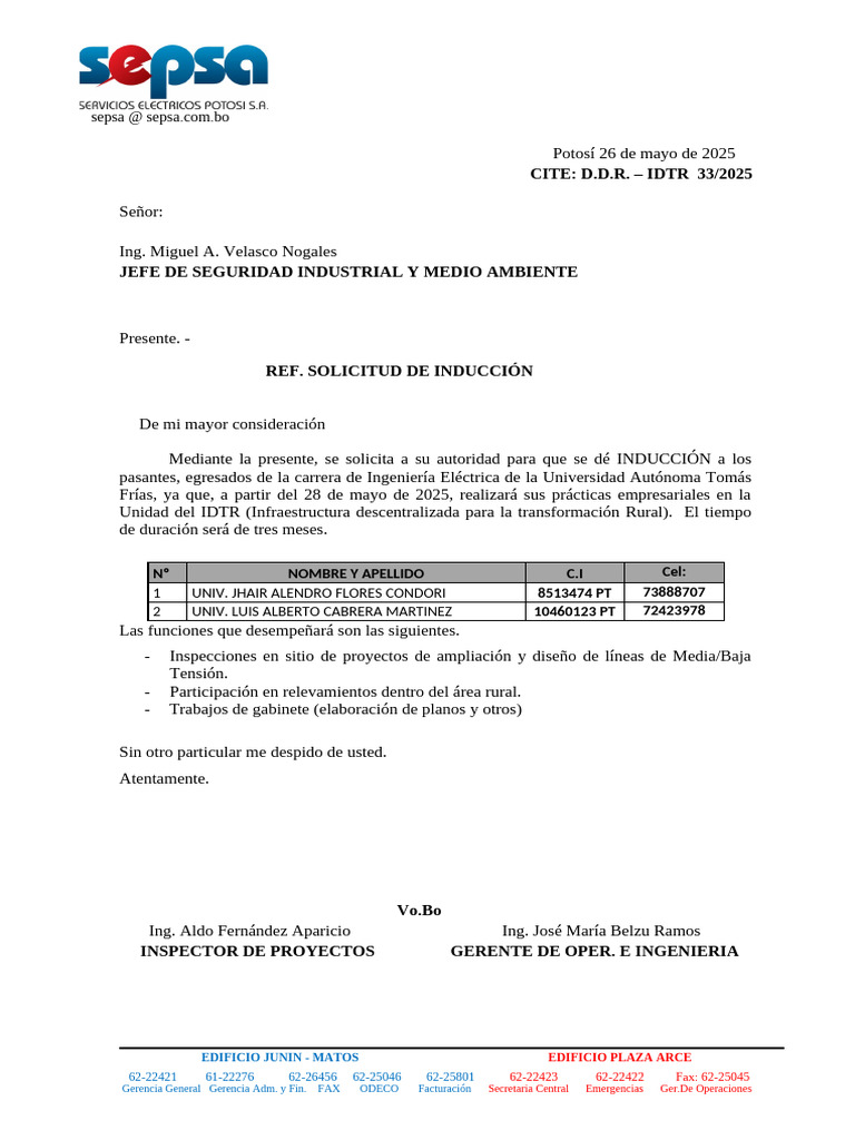 Solicitud De Inducción 2025 Pdf