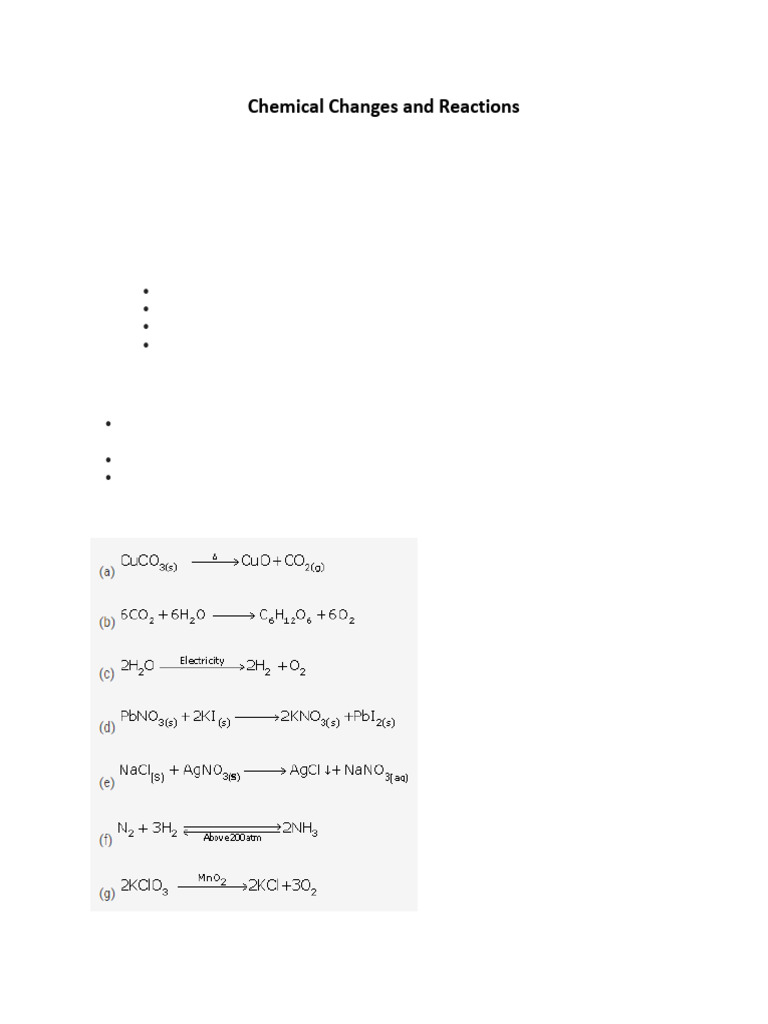 Class 9 Chemical Changes and Reactions | PDF | Chemical Reactions | Acid