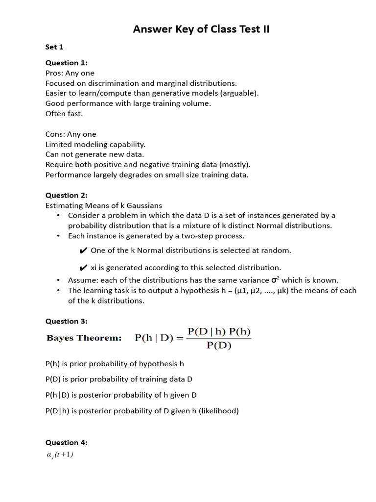 Class Test 2 Answer key.docx | PDF | Bayesian Network | Mathematical ...