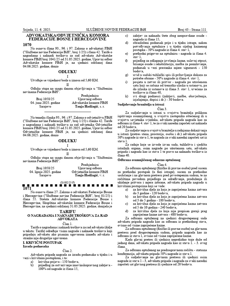 Službene Novine Federacije BiH Broj 43-25 | PDF