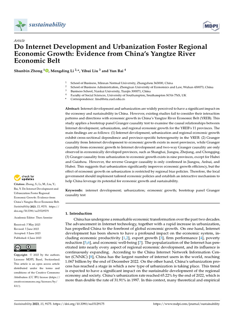 Do Internet Development and Urbanization Foster Regional Economic ...