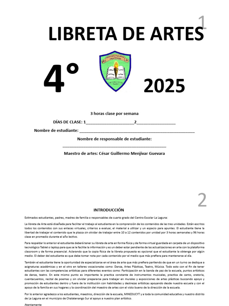 Libreta de Artes 4° Grado 2025 | PDF | Ritmo | Bailes